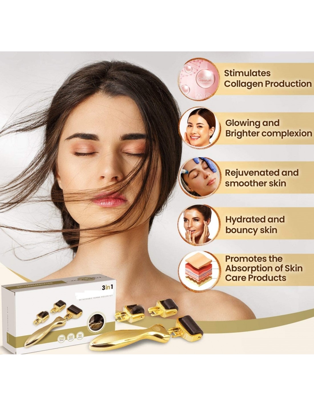 DERMAROLLER 3 EM 1 COM 3 CABEÇAS | DERMAROLLER